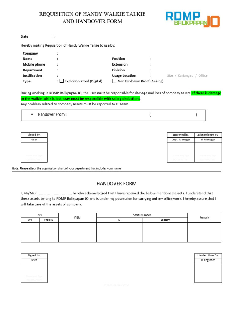Walkie Talkie - Resquisition and Handover Form v2 | PDF | Electronics ...