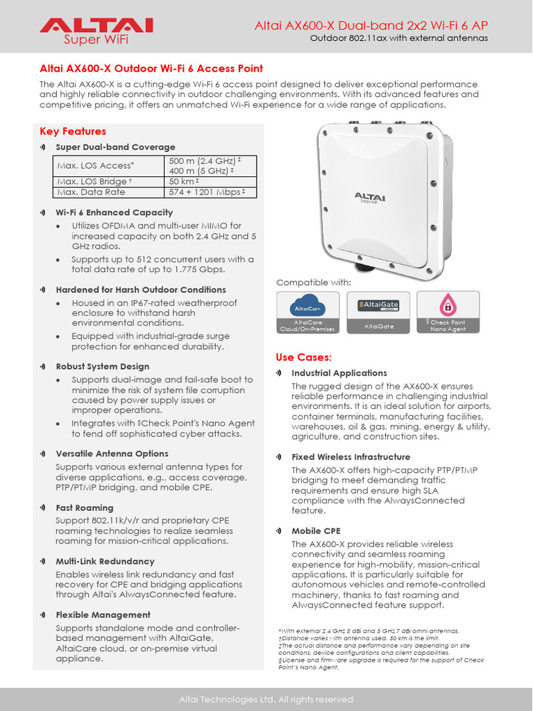 Altai AX600-X Outdoor Wi-Fi 6 AP | PDF | Ieee 802.11 | Wi Fi