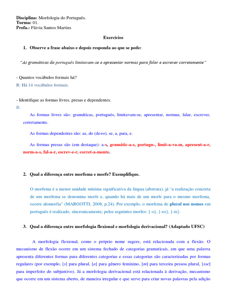 Exerc Cio 3 Revis o Avalia o 1 GABARITO | PDF | Palavra | Tipologia linguística
