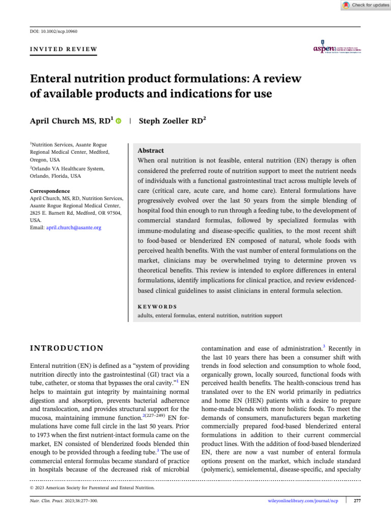 April Church Enteral Nutrition Product Formulations A | PDF | Low ...