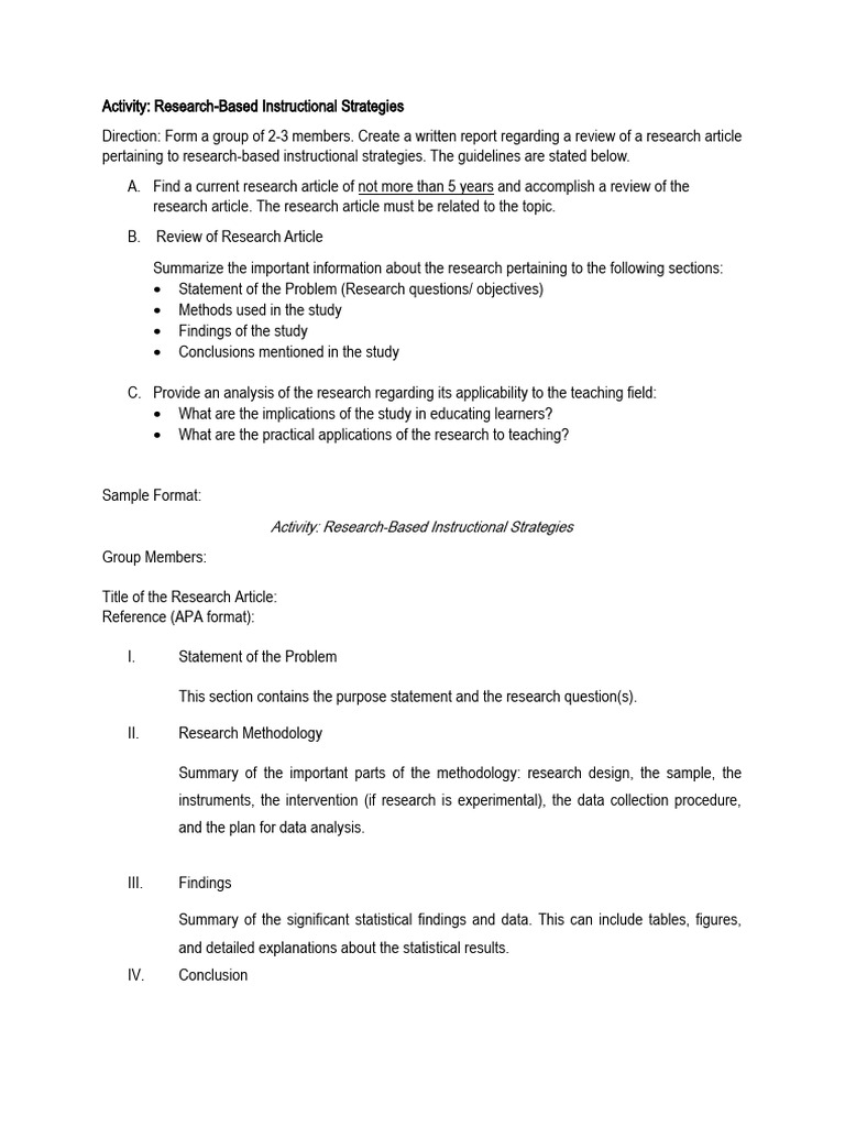Activity Research Based Instructional Strategies | PDF | Methodology | Scientific Method