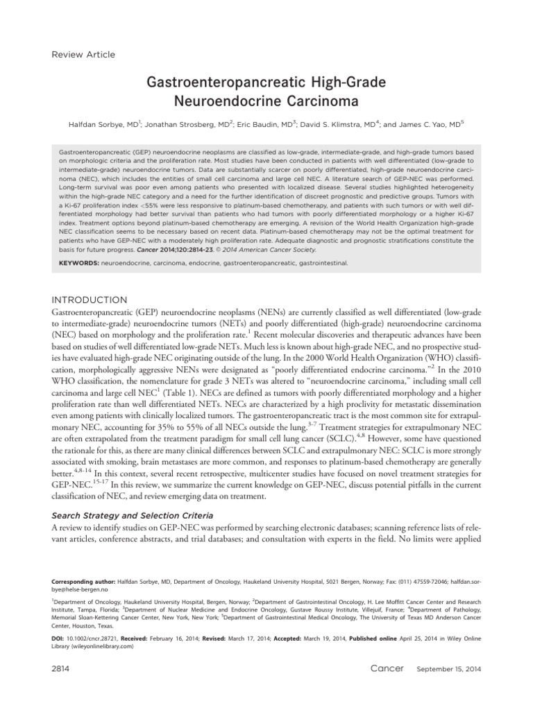 Cancer - 2014 - Sorbye - Gastroenteropancreatic High Grade ...