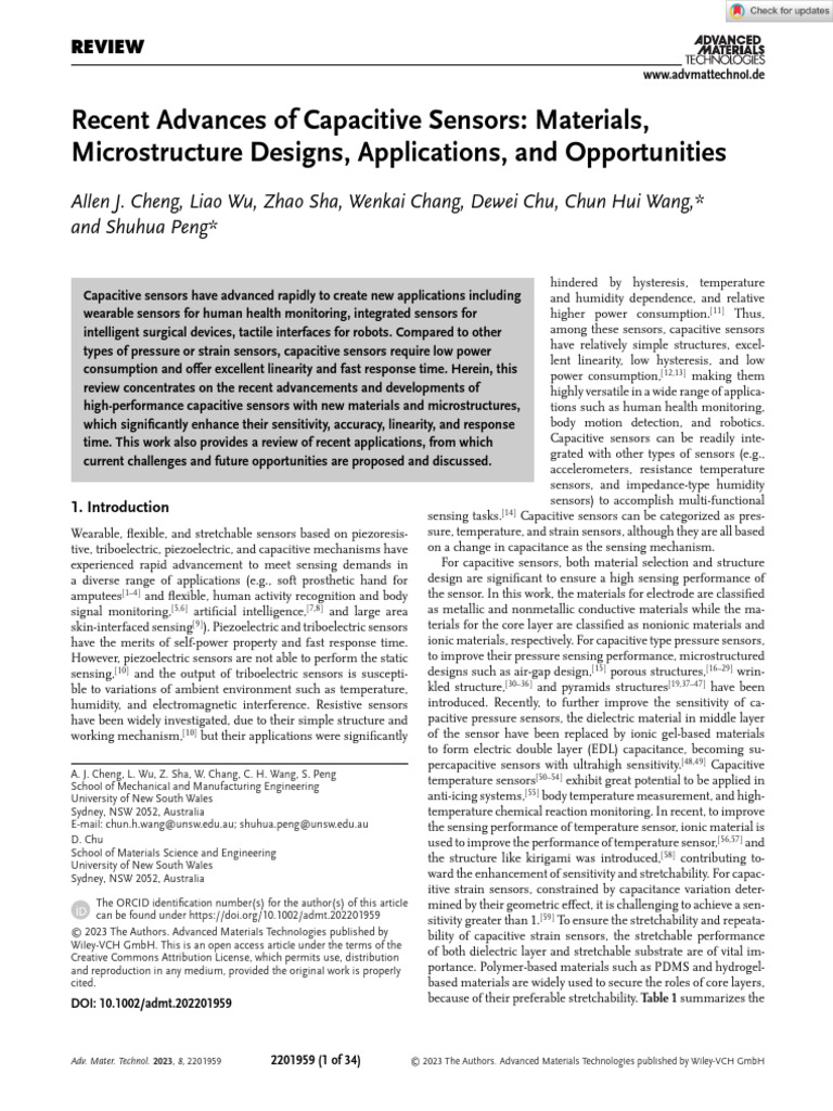 Adv Materials Technologies 2023 Cheng Recent Advances Of Capacitive Sensors Materials