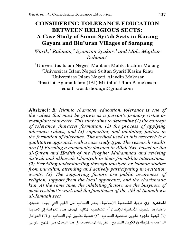 Sunni-Shi'i Tolerance Study | PDF | Sunni Islam | Shia Islam