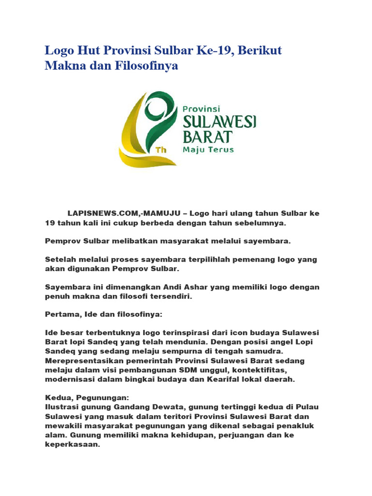 Makna Dan Filosofi Logo Hut Provinsi Sulbar Ke 19 | PDF | Perjalanan