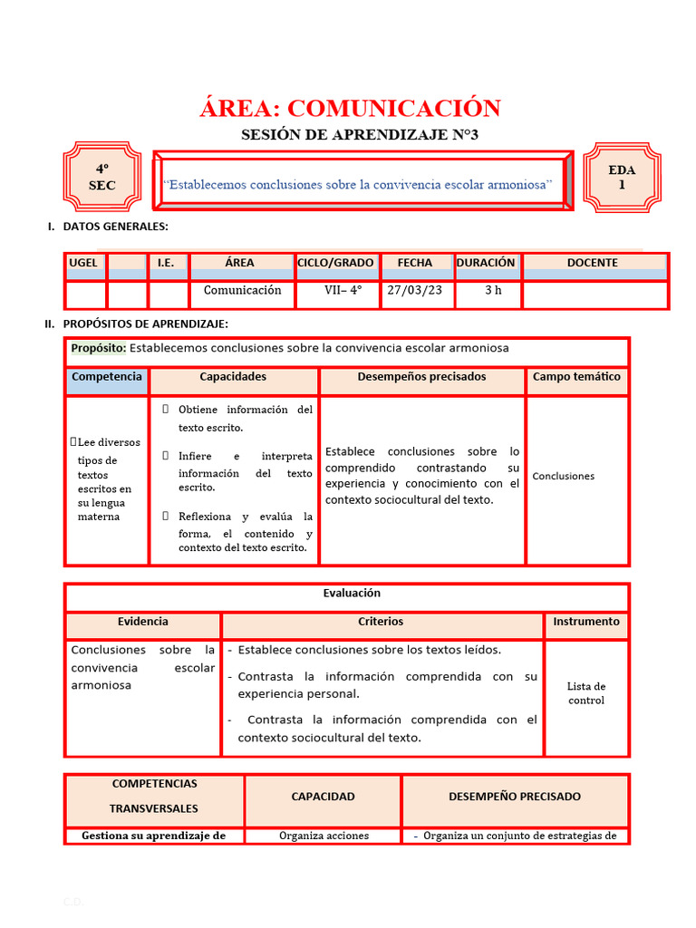 4° Sesión de Aprendizaje Sesión3-Sem.2-Exp.1 | PDF | Aprendizaje | Evaluación