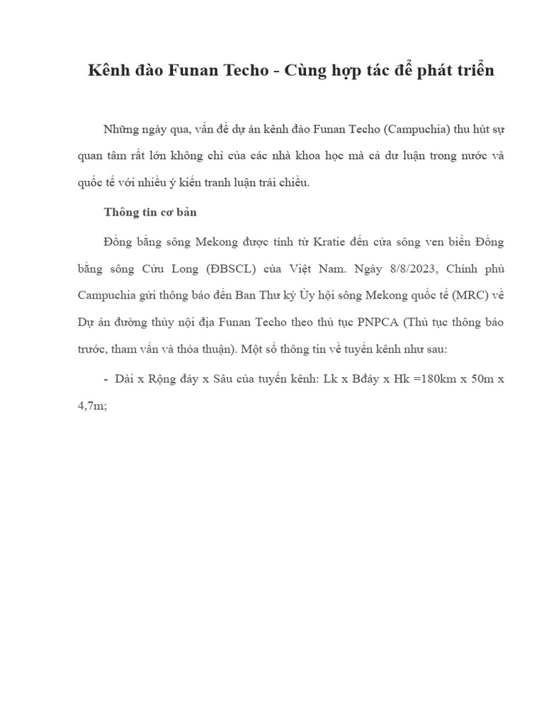 Kênh đào Funan Techo hợp tác để cùng phát triển | PDF