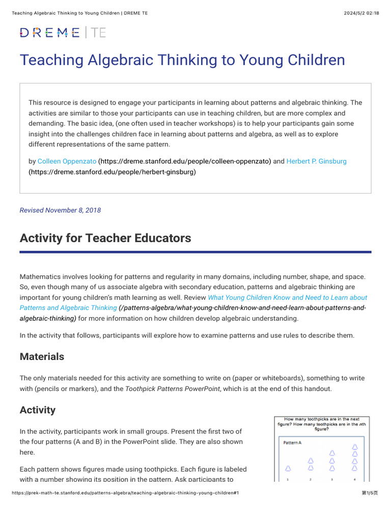 Algebraic Thinking for Educators | PDF | Mathematics | Behavior ...