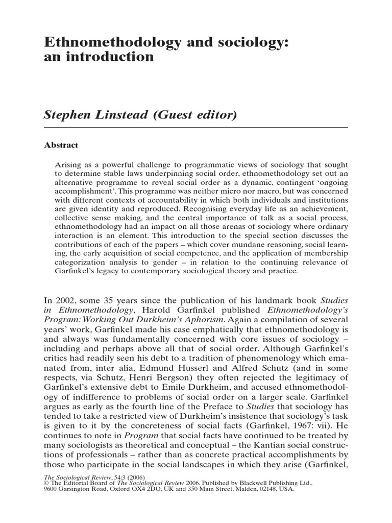 Ethnomethodology and Sociology An Introd | PDF | Sociology | Liberal ...