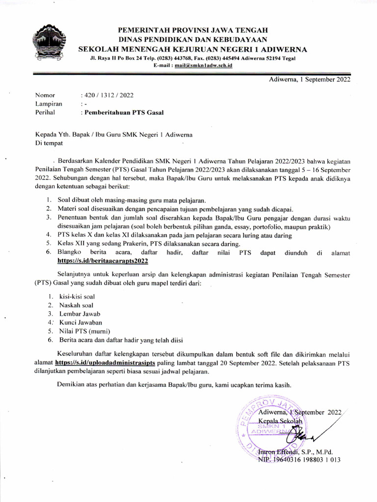 Surat Pemberitahuan PTS | PDF