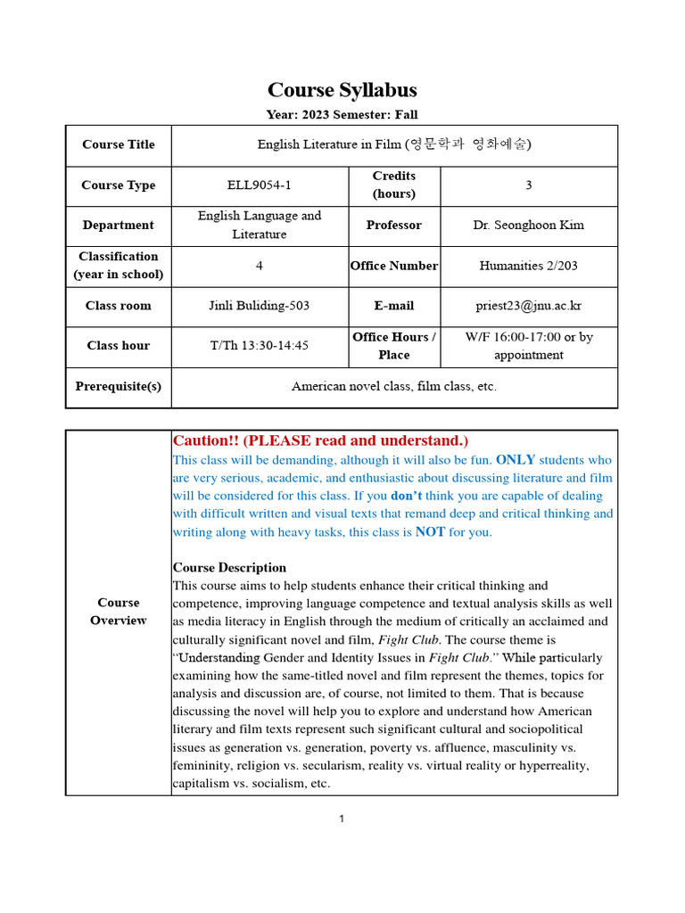 Syllabus - Lit Film - 2023 - Fall | PDF | Teaching Method | Lecture