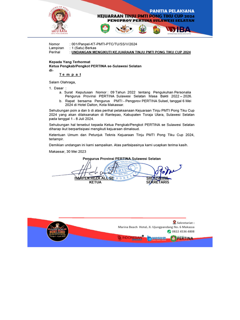 Undangan Kejuaraan Tinju Toraja Sulsel 2024 | PDF