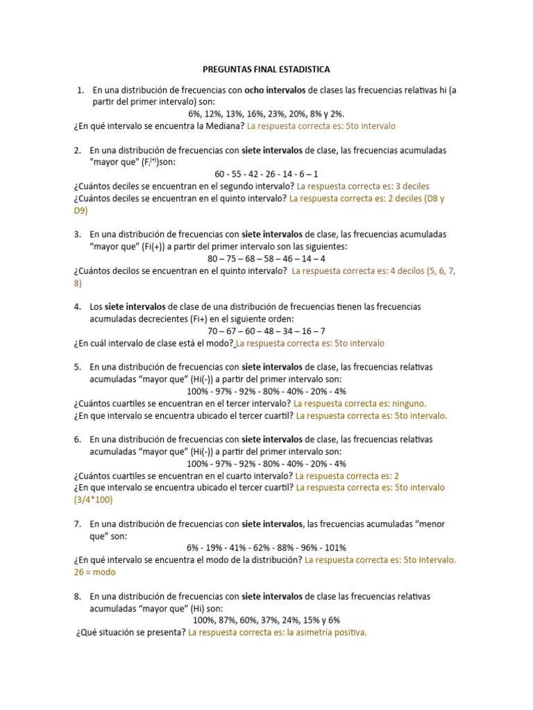 Preguntas Final Estadistica | PDF | Diferencia | Oblicuidad