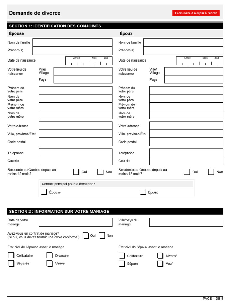 Formulaire de demande de divorce PDF | PDF | Divorce | Mariage
