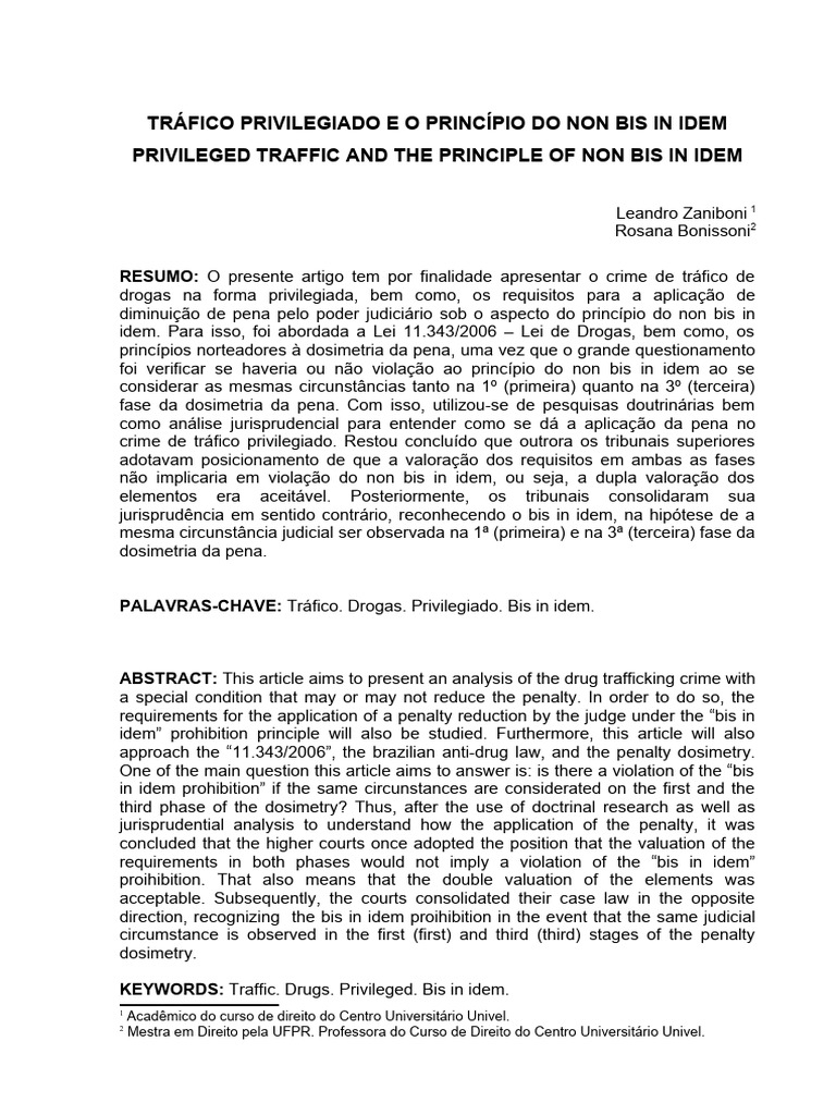 Artigo TCC Tema Trafico Privilegiado Leandro Zaniboni | PDF | Crimes ...