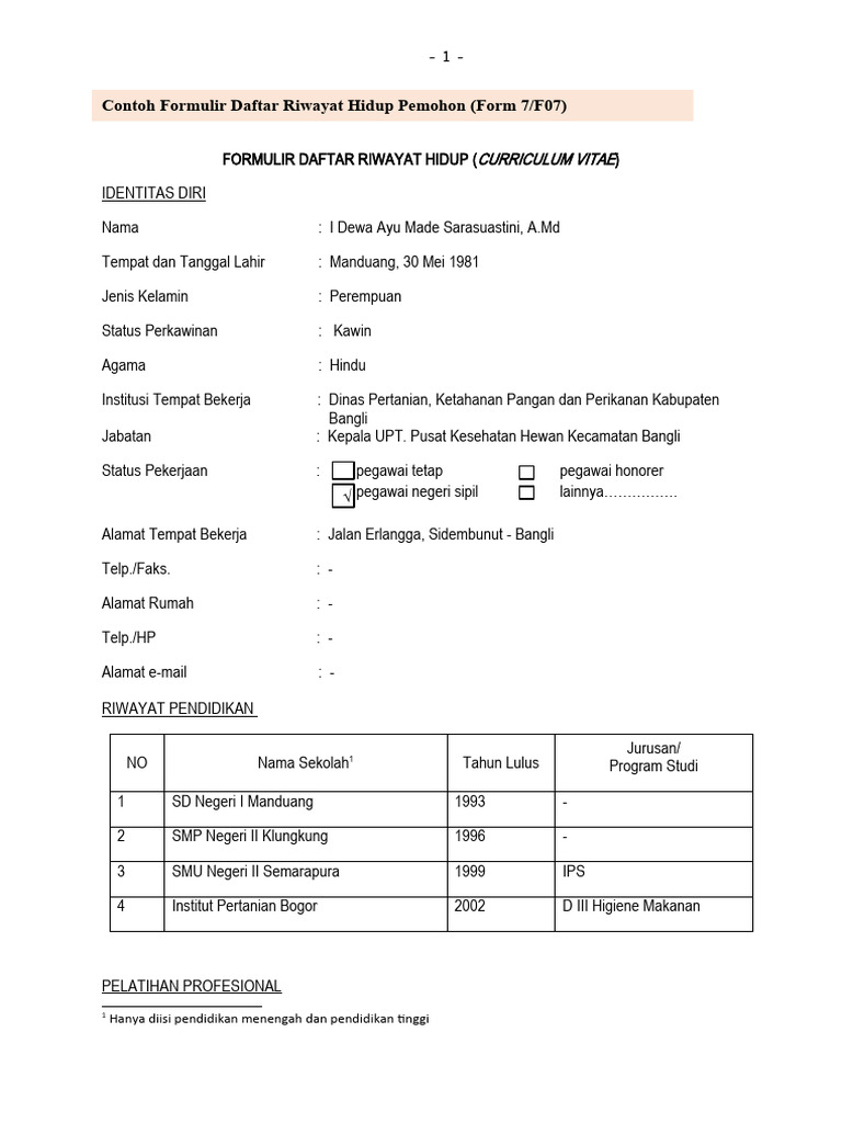 Formulir Daftar Riwayat Hidup Pemohon 0 | PDF