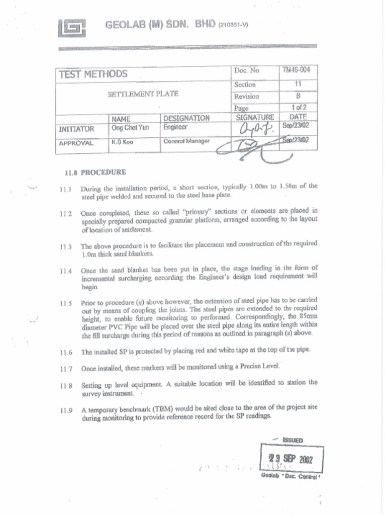 Test Method - Settlement Plate | PDF