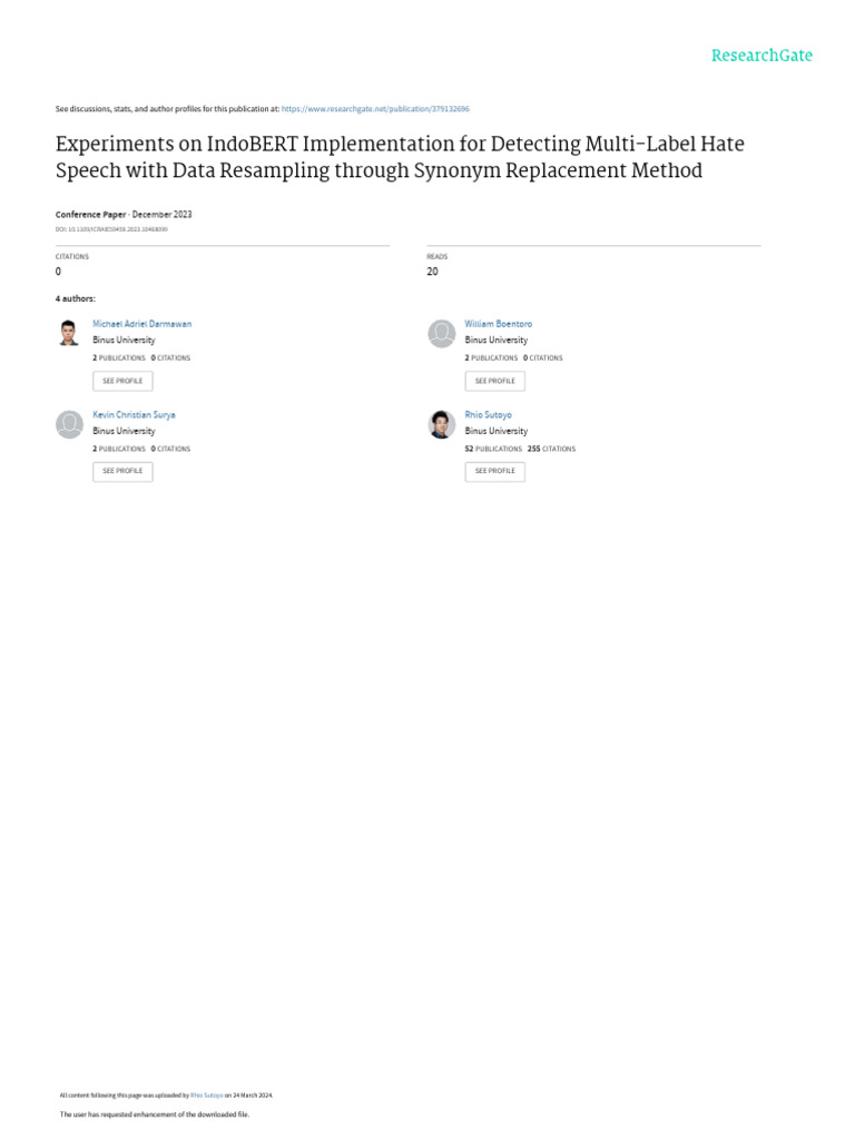 Experiments On Indobert Implementation For Detecting Multi-Label Hate ...
