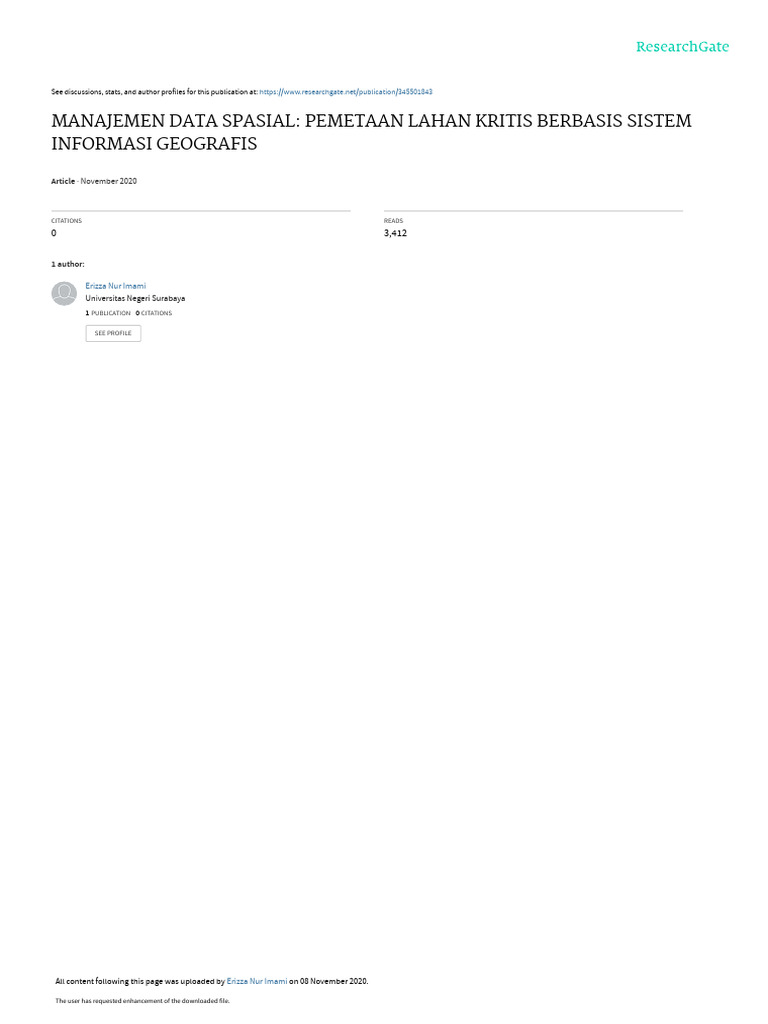 Manajemen Data Spasial: Pemetaan Lahan Kritis Berbasis Sistem Informasi Geografis | PDF