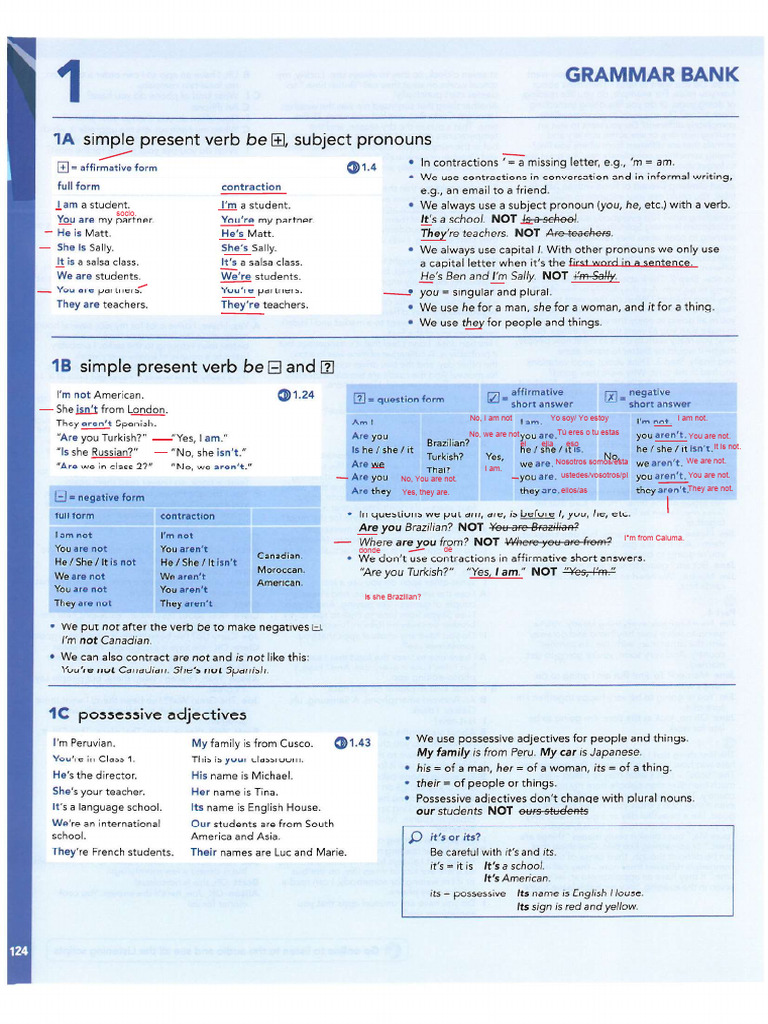 Simple Present Verb Be and Possessive Adjectives | Download Free PDF ...