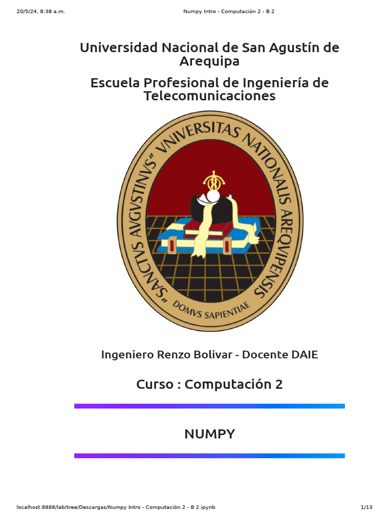 Numpy Intro - Computación 3 | PDF | Matriz (Matemáticas) | Matemáticas