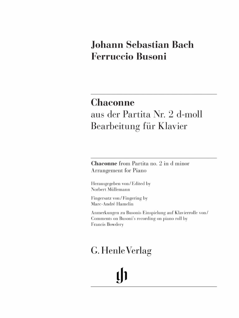 Bach-Busoni Chaconne Solo Violin Partita No. 2 | PDF