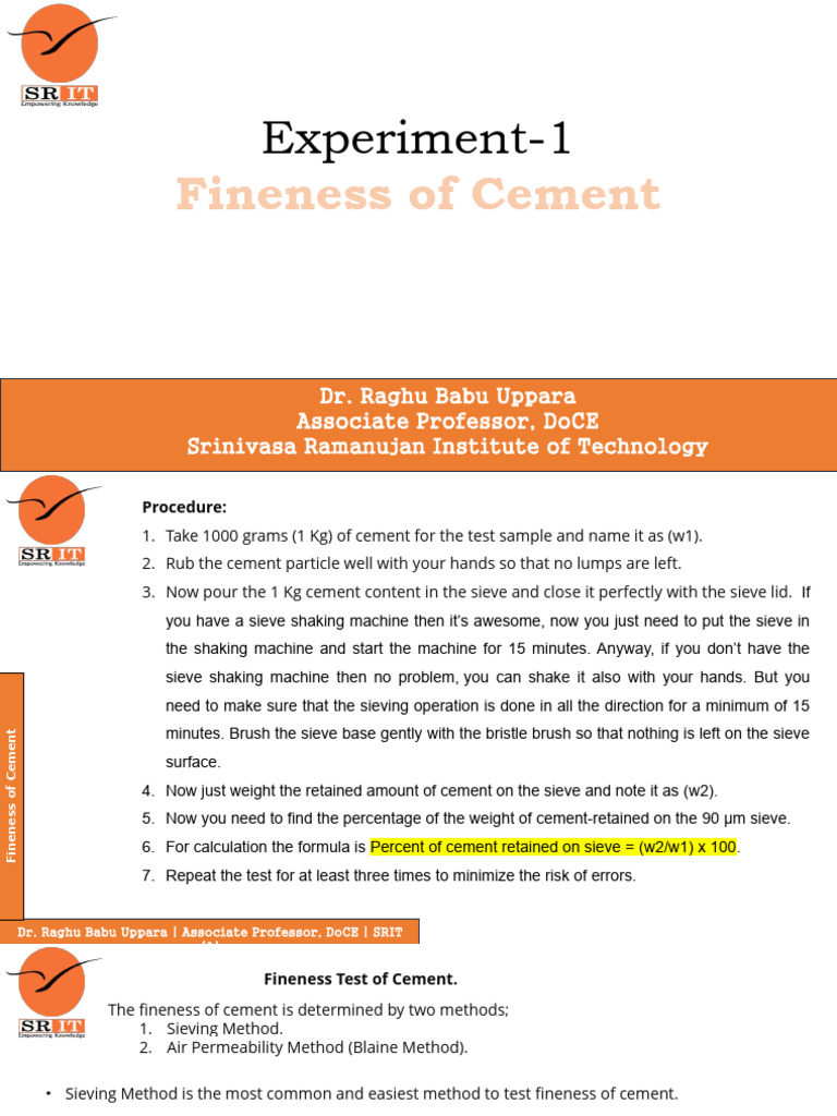 Exp-1 Fineness of Cement | PDF