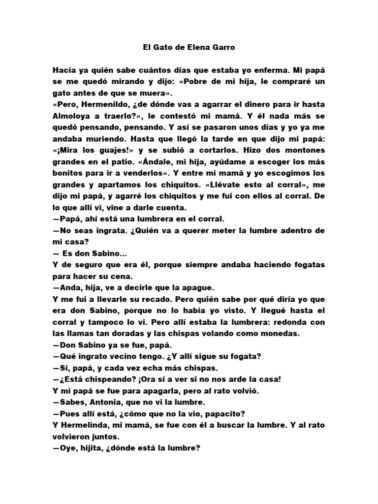 El Gato de Elena Garro: Relato Corto | PDF | Poesía
