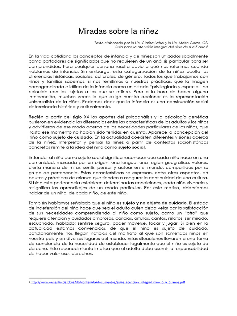 Lectura 1 Miradas Sobre La Niñez | PDF | Adultos | Ciencias del ...