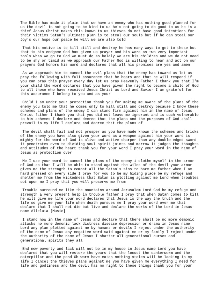 Prayer to Cancel Evil Plans | PDF | Satan | Jesus
