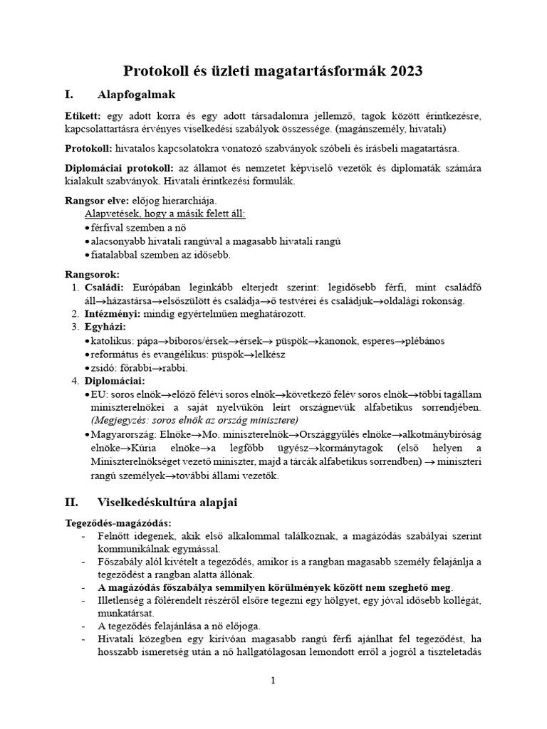Protokoll És Üzleti Magatartásformák | PDF