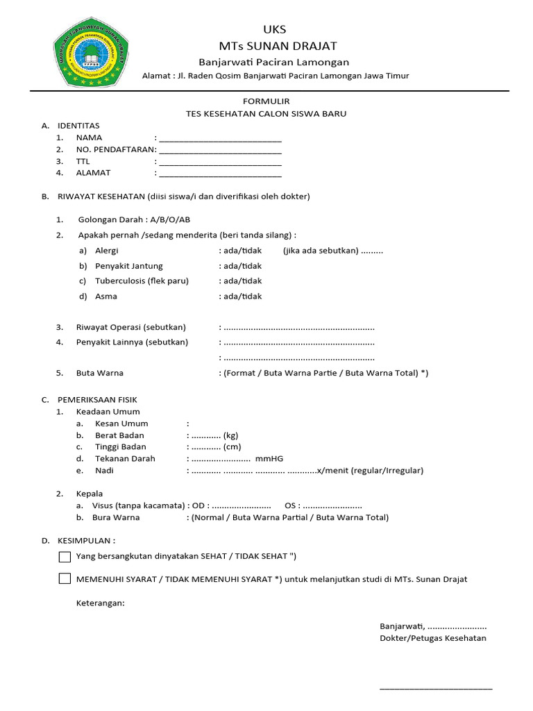 Formulir Tes Kesehatan | PDF