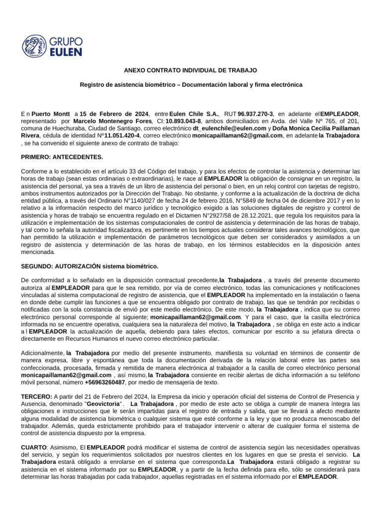 RH Anexo - Control de Asistencia y Documentacion Laboral Electronica Art.22 | PDF | Derecho ...