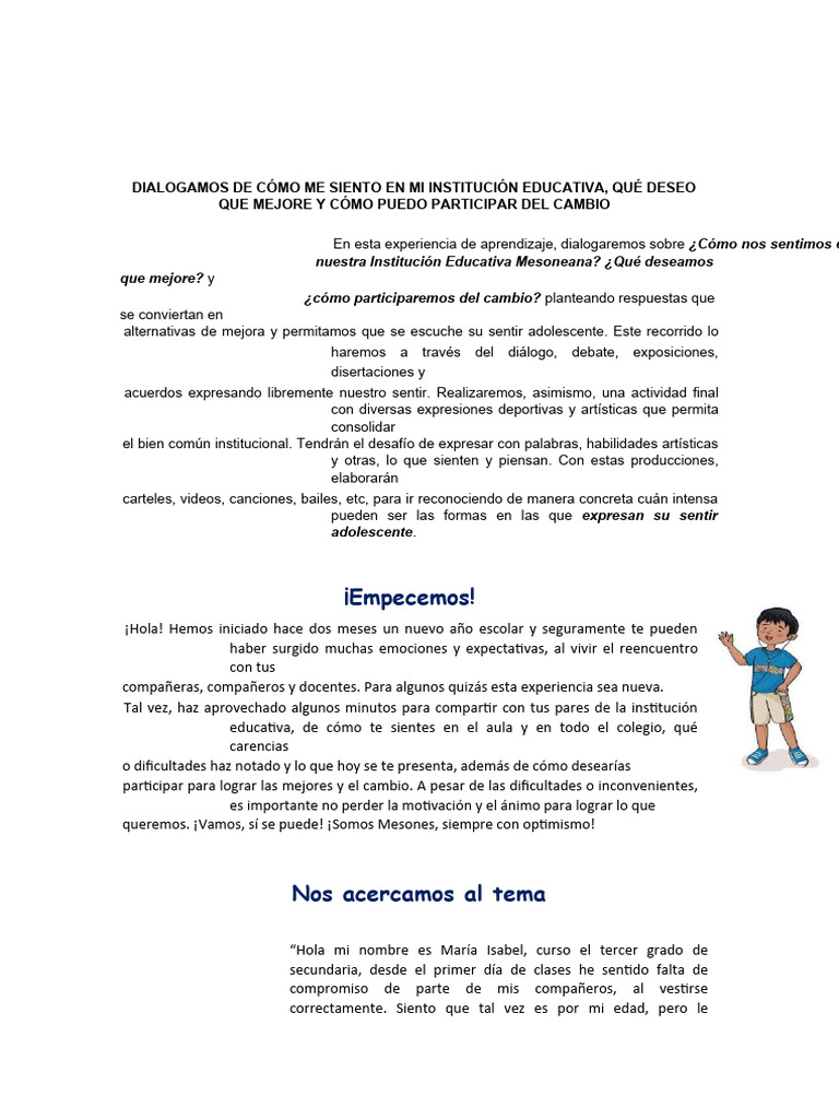 Diálogo Estudiantil para el Cambio | PDF | Aprendizaje | Escuelas