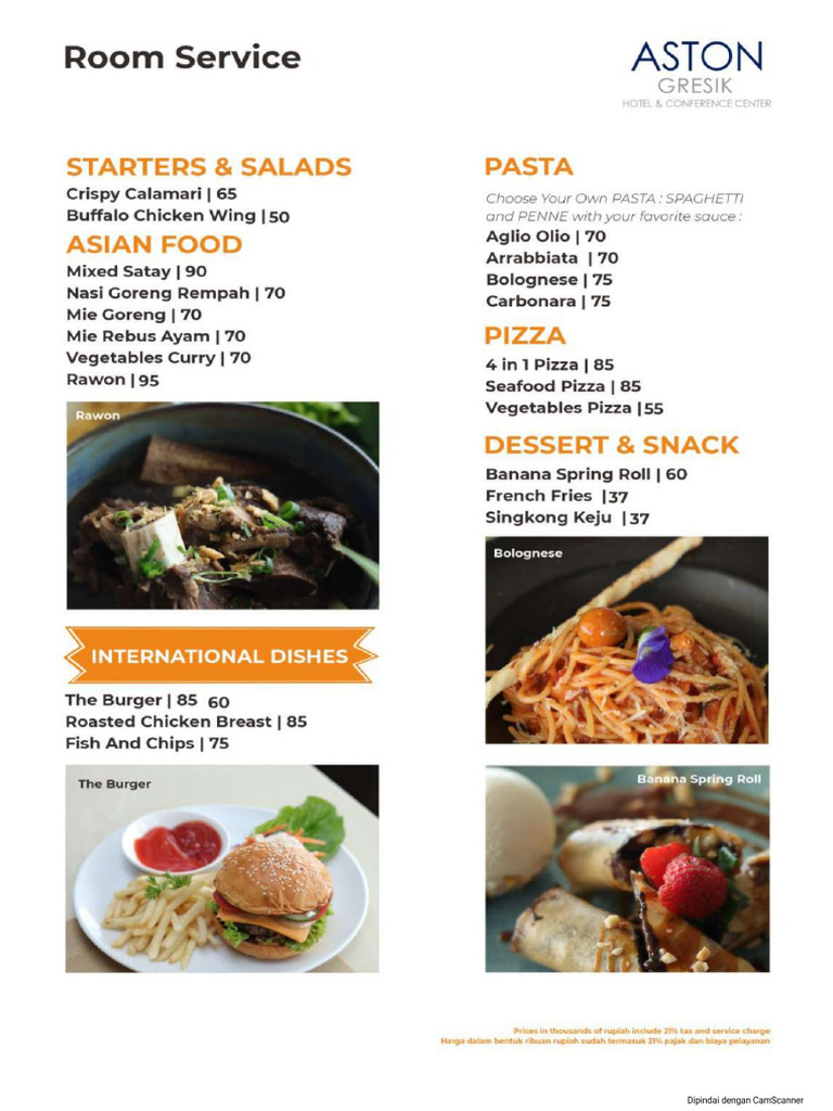 Room Service Menu | PDF