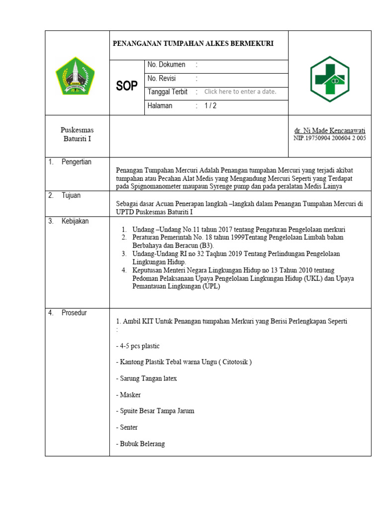 SOP Limbah B3 Bermerkuri | PDF