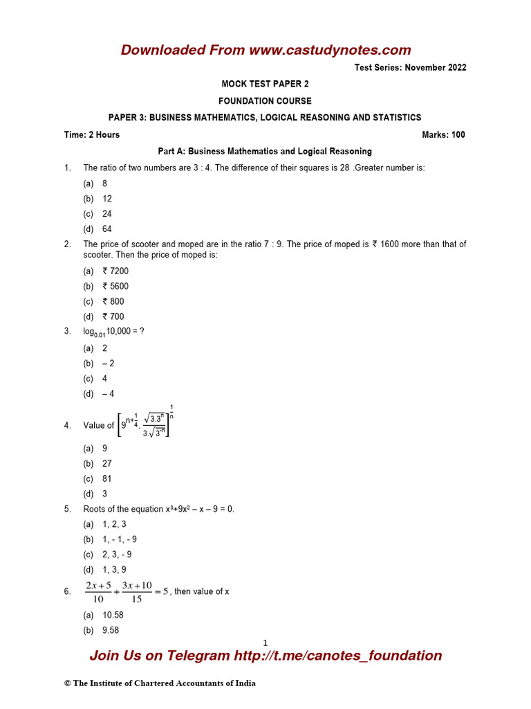 CA Foundation Maths LR Stats Q MTP 2 Dec 2022 | PDF | Mean | Mode (Statistics)