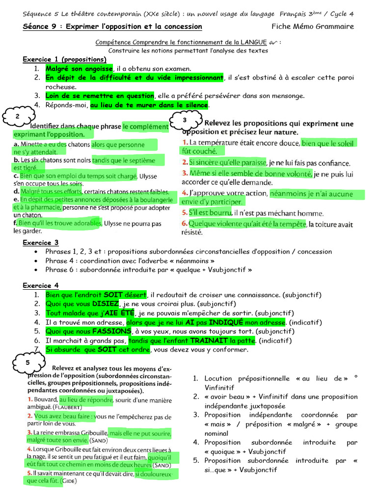 Opposition Concession Correction Des Exercices | PDF | Clause | Phrase