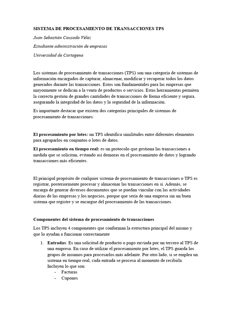 Sistema de Procesamiento de Transacciones TPS | PDF | Business ...
