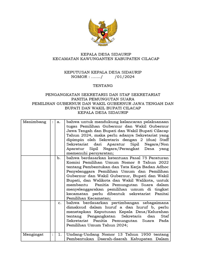 Format SK Kepala Desa Kelurahan | PDF