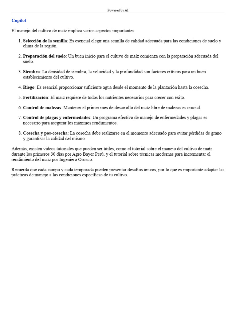 Manejo Del Cultivo De Maiz Pdf