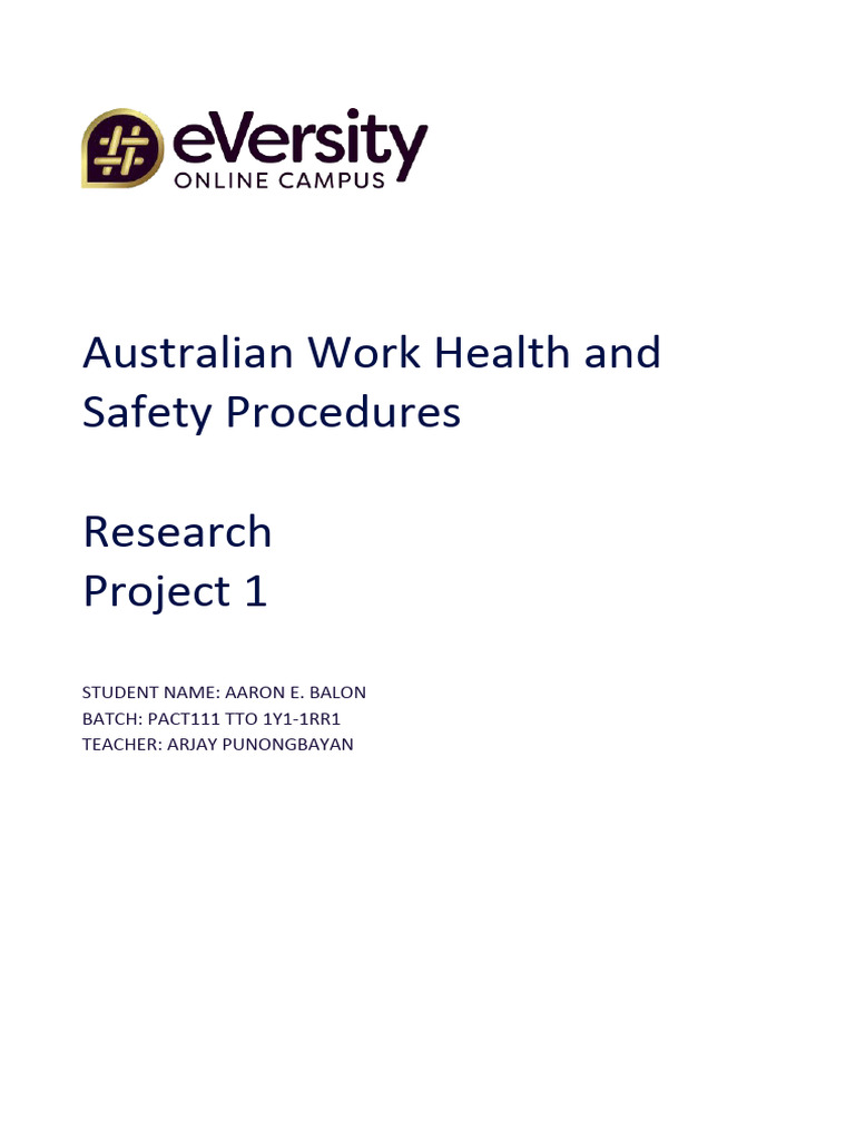 WHS EVT 001 Australian Work Health and Safety Procedures Project 1 ...