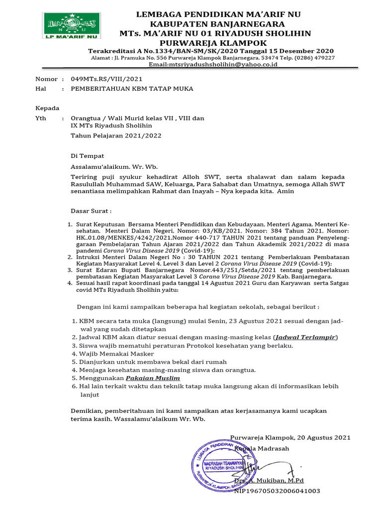 Surat Pemb Wali Murid | PDF