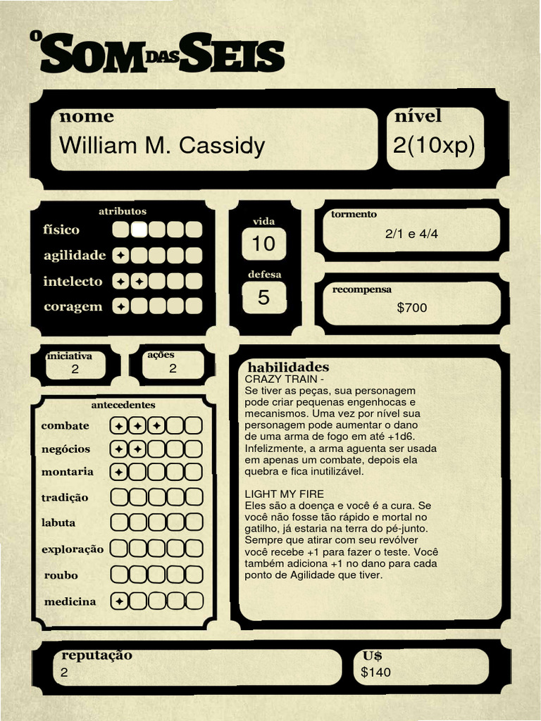 William Cassidy Ficha 1 | PDF | Cavalos