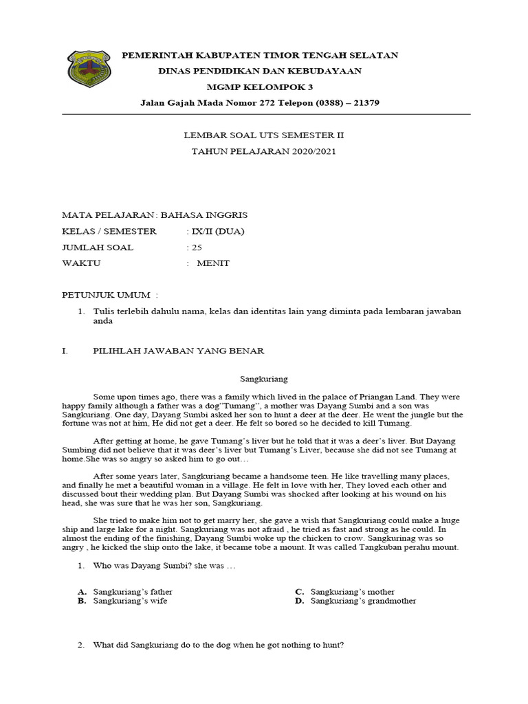 Soal Uts Bing Kelas Ix Semester Ii | PDF | Cats | Sharks