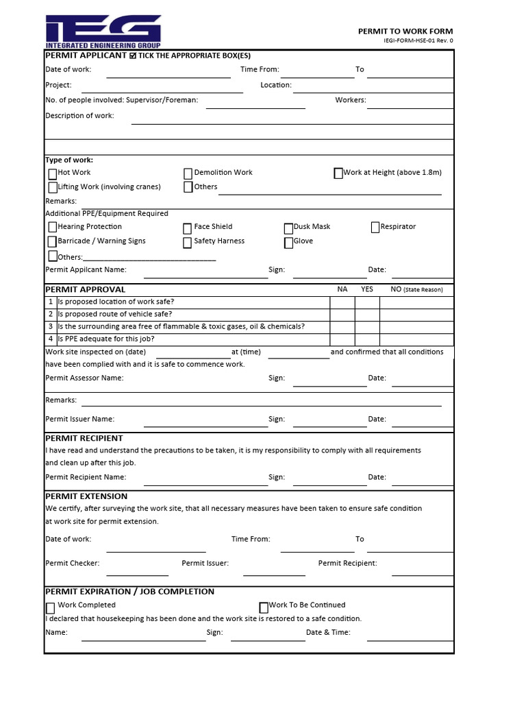Permit To Work Form English | PDF | Personal Protective Equipment ...