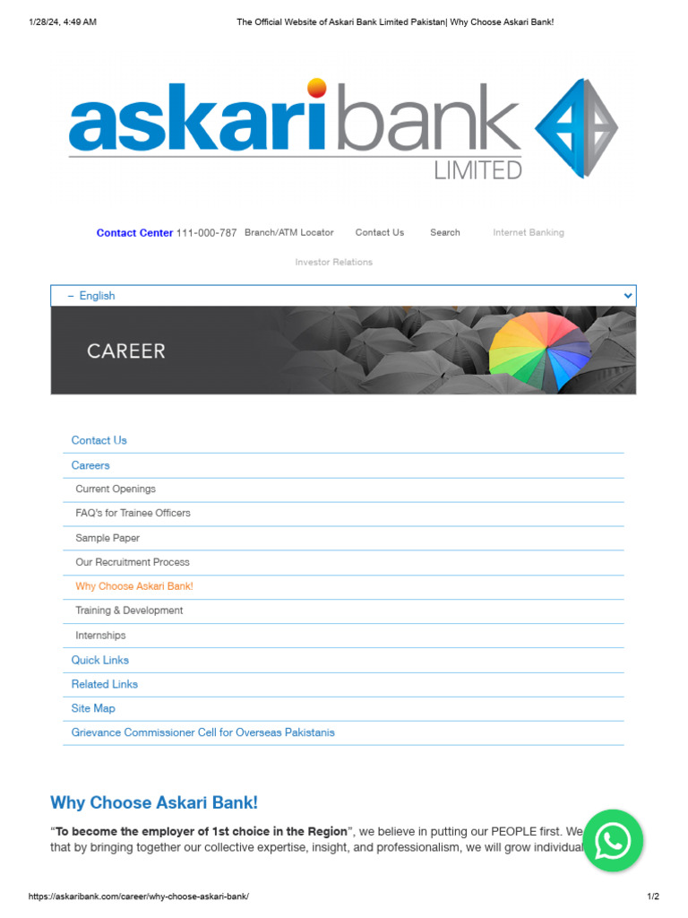 Why Choose Askari Bank!: Contact Center | PDF | Employment | Internship
