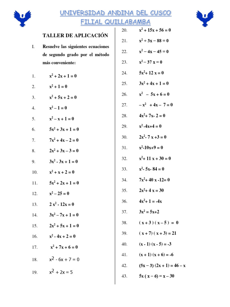 Taller de Ecuaciones Cuadráticas | PDF