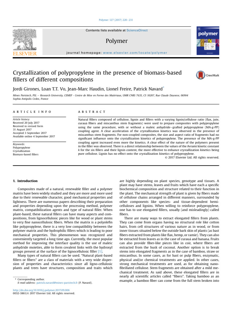 Crystallization of Polypropylene in The Presence of Biomass-Based ...