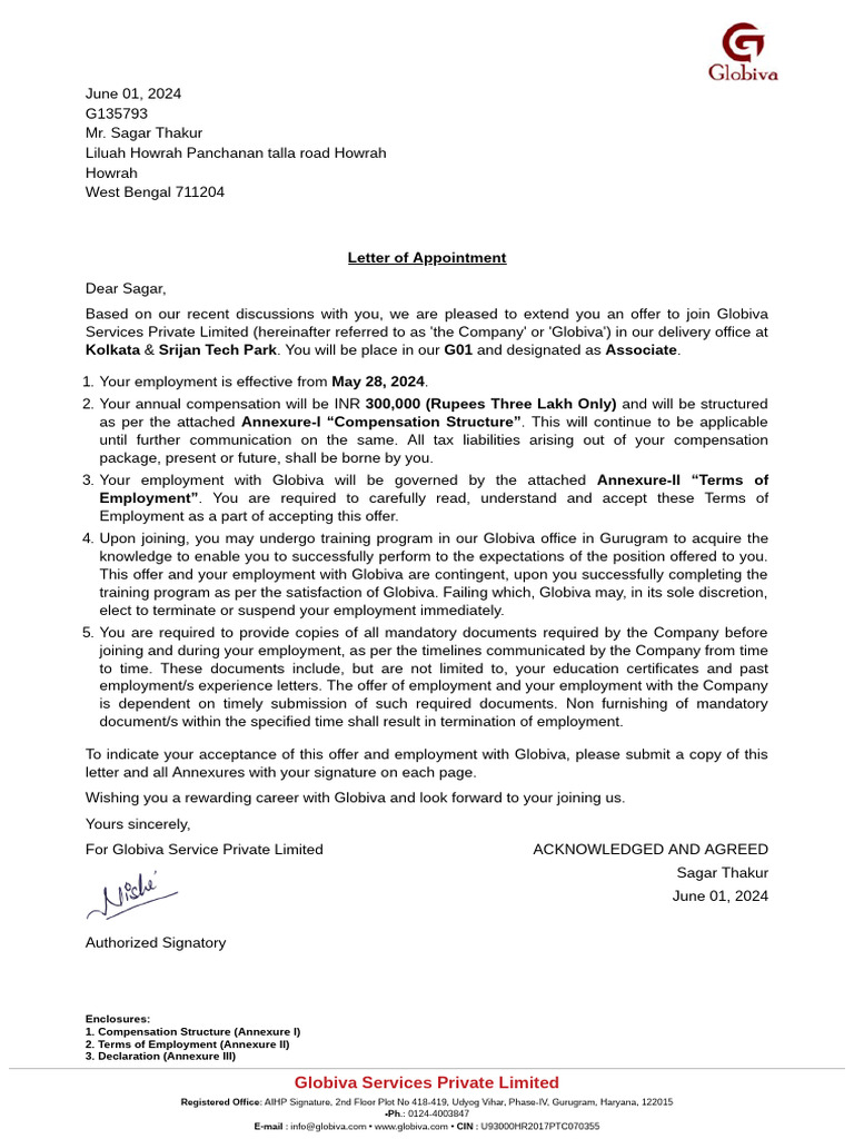 Appointment Letter | PDF | Employment | Confidentiality